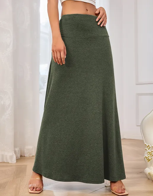 Casual solid color knitted A-line slightly stretch skirt