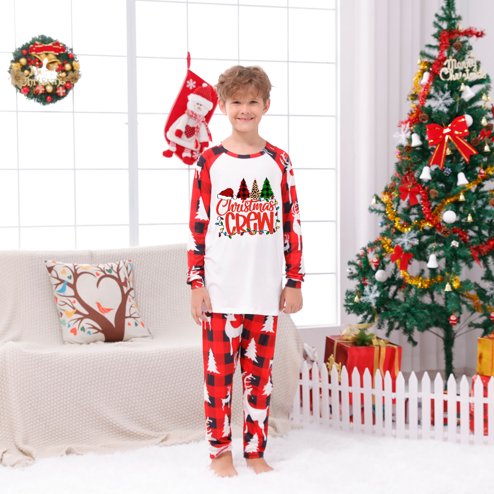 Christmas Parent-Child Pajama Set Alphabet Christmas Tree Plaid Printed ...