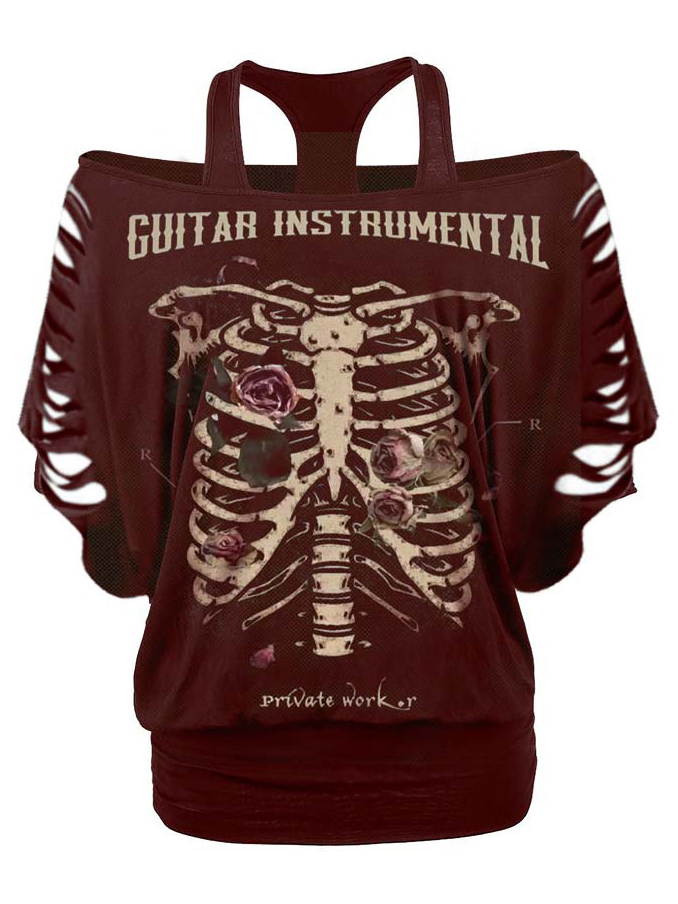 Punk Skull Ribs Ripped T-Shirt